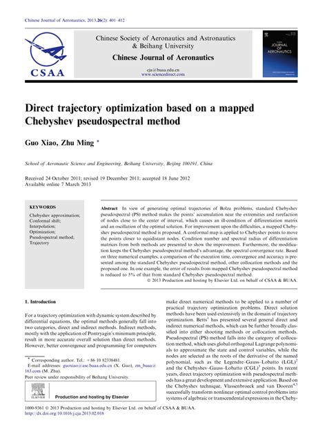 Pdf Direct Trajectory Optimization Based On A Mapped Chebyshev Pseudospectral Method
