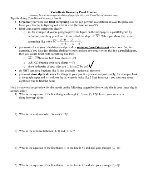 Coordinate Geometry Proof Practice Worksheet