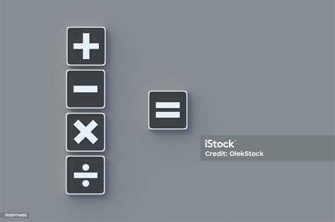 초등 산술 단추의 수학 기호입니다 더하기 빼기 곱하기 나누기 및 같음 기본 수학 기호 학교에서의 시험 새로운 정리 예산 계산 평면도 복사 공간 3d 렌더링 3차원 형태에