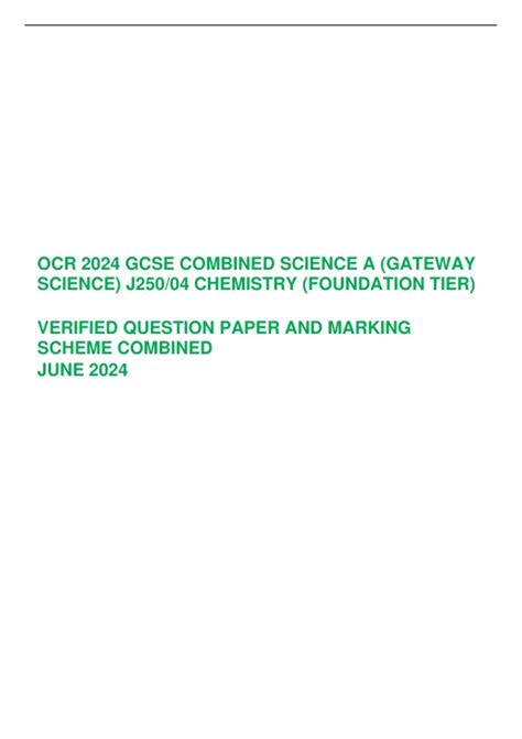 Ocr 2024 Gcse Combined Science A Gateway Science J250 04 Chemistry Foundation Tier Verified