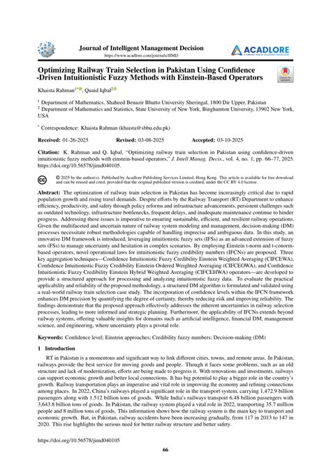 Pdf Journal Of Intelligent Management Decision Optimizing Railway Train Selection In Pakistan