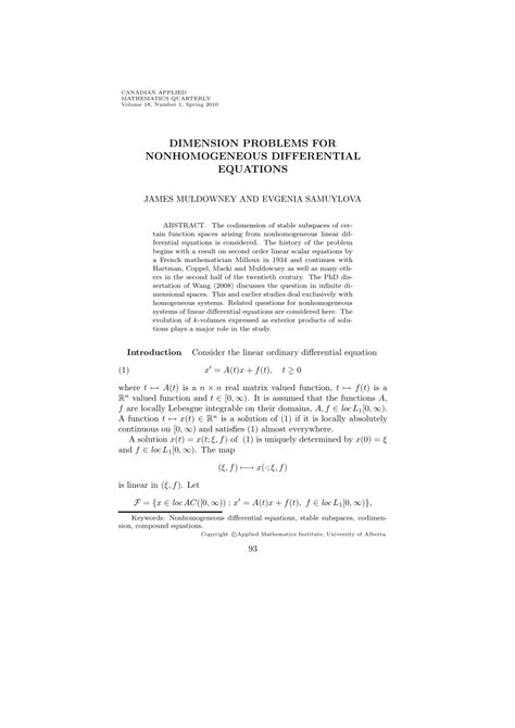 Pdf Dimension Problems For Nonhomogeneous Differential Equations