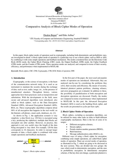 Pdf Comparative Analysis Of Block Cipher Modes Of Operation