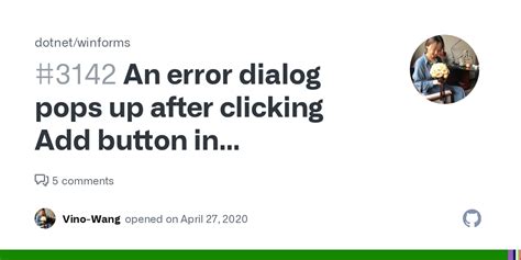 An Error Dialog Pops Up After Clicking Add Button In Toolstripitem