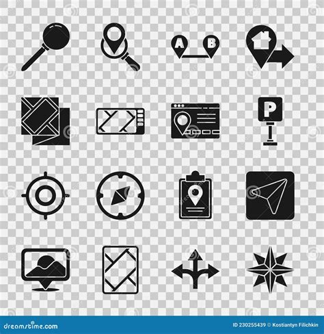 Set Wind Rose Infographic Of City Map Navigation Parking Route Location Gps Device With