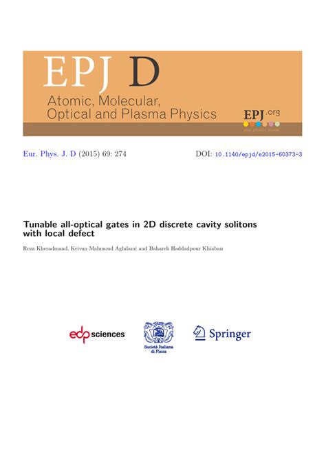 Pdf Tunable All Optical Gates In 2d Discrete Cavity Solitons With Local Defect