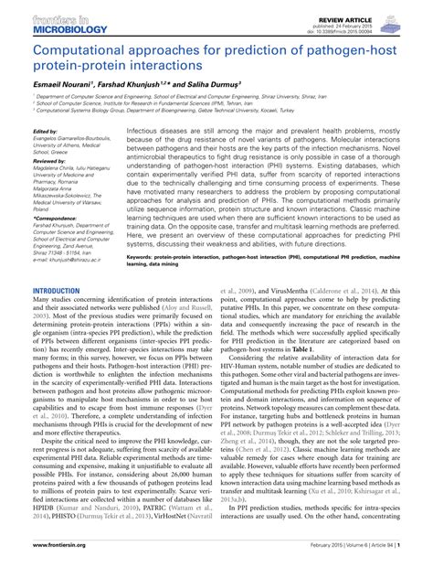 Pdf Computational Approaches For Prediction Of Pathogen Host Protein Protein Interactions