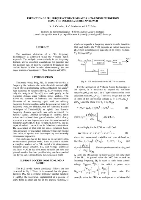 Pdf Prediction Of Pll Frequency Discriminator Non Linear Distortion Using The Volterra Series
