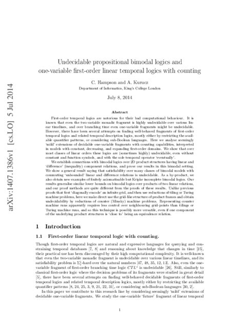 Pdf Undecidable Propositional Bimodal Logics And One Variable ﬁrst Order Linear Temporal