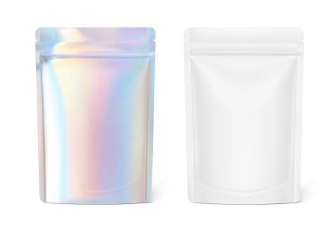 조리개 재질 모형이 있는 빈 파우치 백 벡터 그림입니다 정면도 무지갯빛 다양한 색상에 대한 스톡 벡터 아트 및 기타 이미지 무지갯빛 다양한 색상 포장 플라스틱