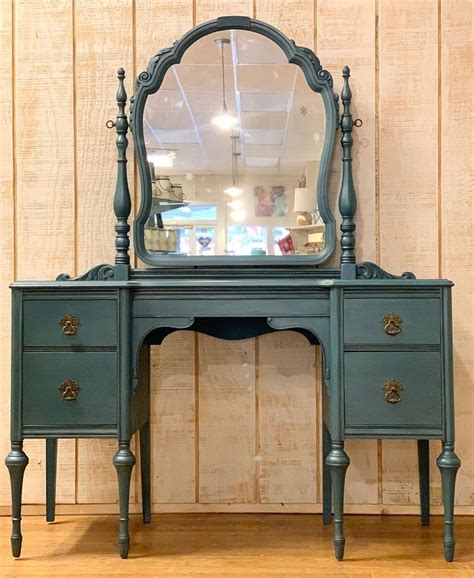Vintage Furniture Makeover Blue Vanity With Mirror Antique Teal