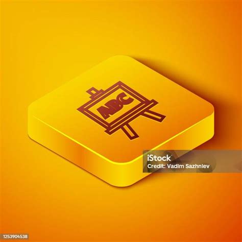 주황색 배경에 격리된 등색 선 칠판 아이콘 학교 칠판 표지판 노란색 정사각형 버튼입니다 벡터 일러스트레이션 3차원 형태에 대한 스톡 벡터 아트 및 기타 이미지 Istock