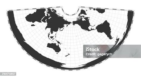 Vector World Map Conic Equidistant Projection Plain World Geographical Map With Latitude And