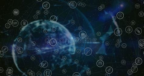 Image Of Globe With Network Of Social Media Icons And Numbers Stock