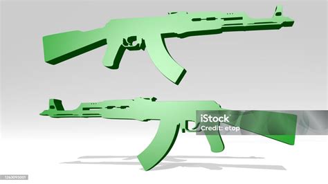 칼라쉬니코프는 그림자가 드리고 있다 부드러운 질감의 흰색 배경 위에 금속 조각의 3d 그림 돌격 및 소총 0명에 대한 스톡 사진 및 기타 이미지 Istock