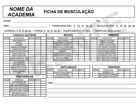 Exemplo De Ficha De Treino Academia Novo Exemplo