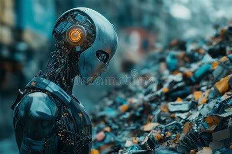Robot In A Garbage Dump With Trash Concept Of Environmental Pollution Stock Illustration Robot In A Garbage Dump With Trash Concept Of Environmental Pollution Stock Illustration