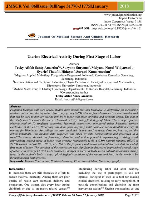 Pdf Uterine Electrical Activity During First Stage Of Labor
