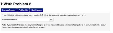 Solved Hw10 Problem 2 Previous Problem Problem List Next