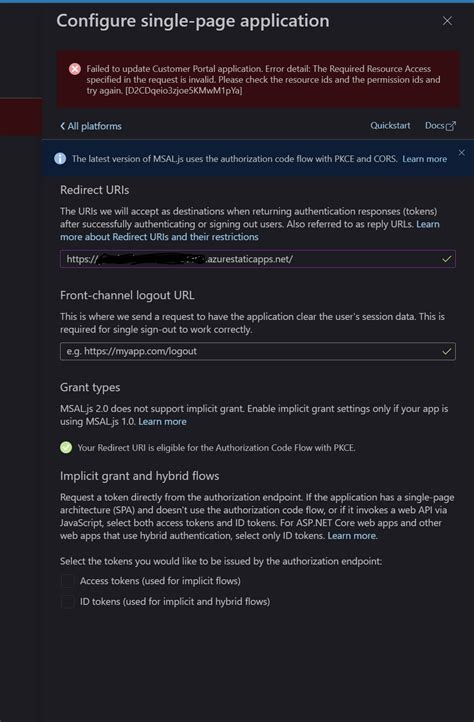 Azure B C App Registration Why Can T I Change My Redirect Uri Stack Overflow