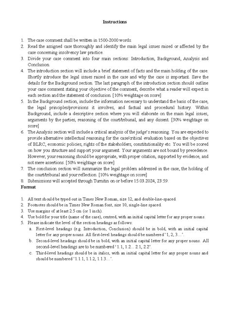 instruction for case analysis instructions 1 the case comment shall