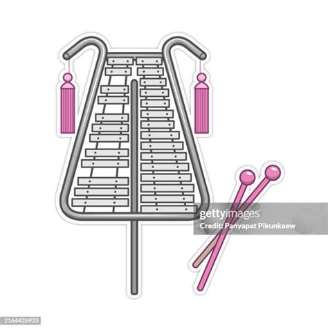 Vector Illustration Of Bell Lyre Standing With Mallets Making Music