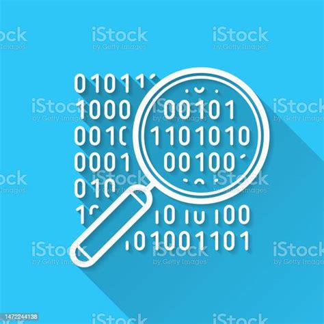 이진 코드가 있는 돋보기 파란색 배경에 아이콘 긴 그림자가 있는 평면 디자인 0에 대한 스톡 벡터 아트 및 기타 이미지 0 1 3차원 형태 Istock