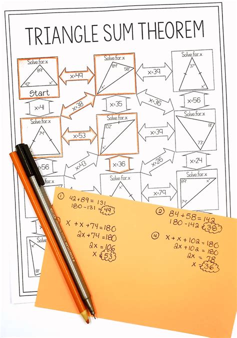 Worksheets Triangle Sum And Exterior Angle Theorem