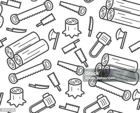 목수 장비 도구 및 그 루터 기 목재 기호 아이콘 설정 완벽 한 패턴 개요 선 디자인 그림 흑백 색상 흰색 배경 벡터 Eps10에 고립 가지치기에 대한 스톡 벡터 아트 및