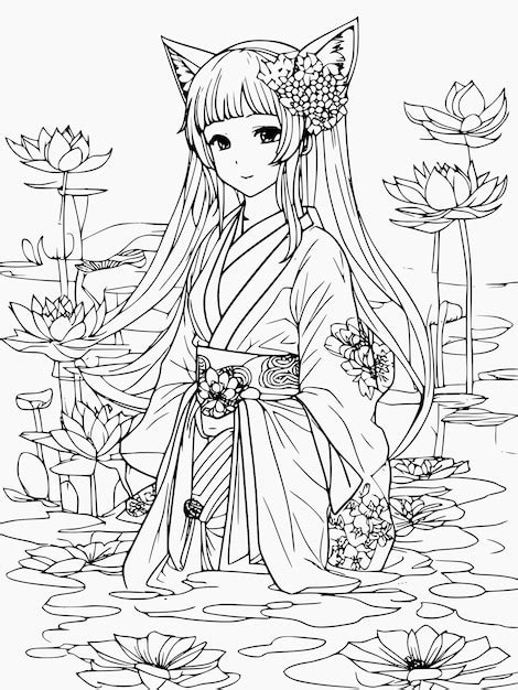 Une Fille En Kimono Avec Une Fleur Sur La T Te Vecteur Premium