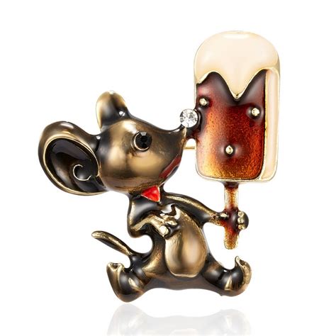 Badu Bg Емайл Зодия Плъх Година Мишка Животно Брошка Хартиен Самолет Перлен кристал Малка брошка