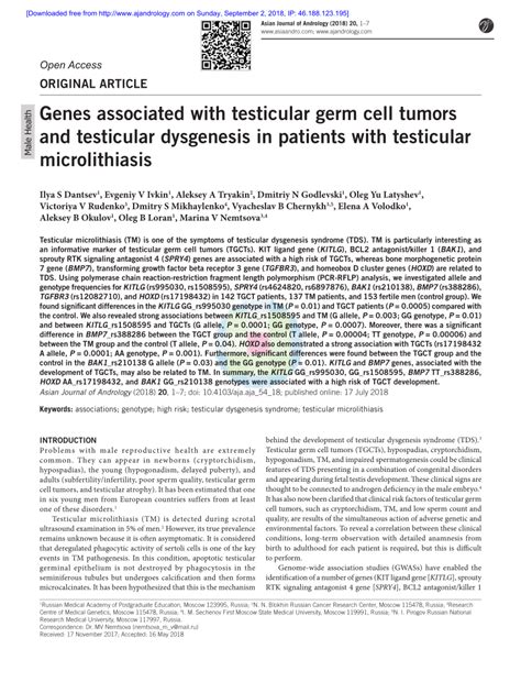 Pdf Genes Associated With Testicular Germ Cell Tumors And Testicular