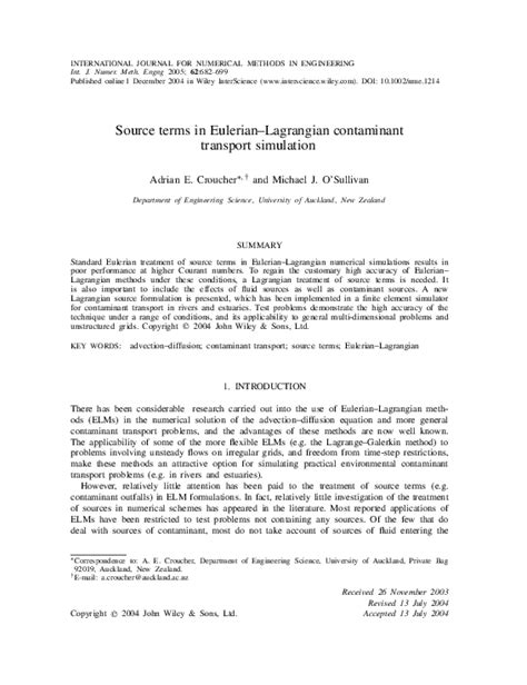 Pdf Source Terms In Eulerian Lagrangian Contaminant Transport Simulation