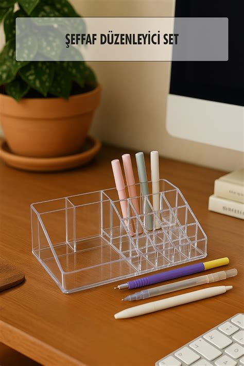 Masa Üstü Kalem Düzenleyici Kalemlik 22 Cm Akrilik Şeffaf Ofis Organizer