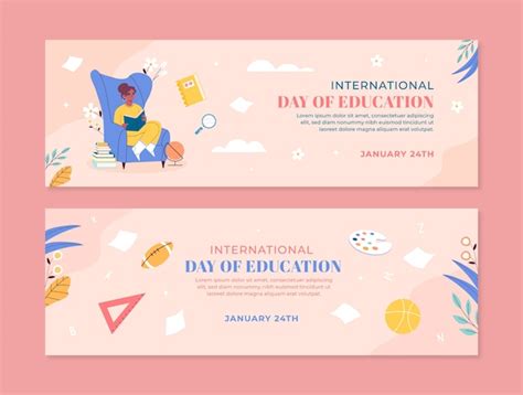 교육 수평 배너 세트의 평면 국제 날 무료 벡터