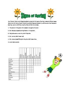 Signs Of Spring Logic Problem By Volunteacher Teachers Pay Teachers