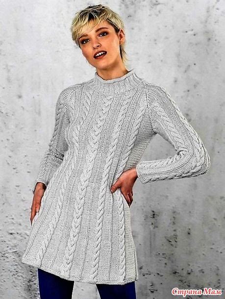 Туника платье трапеция с узором косы Спицы Модели Платье трапеция Платья