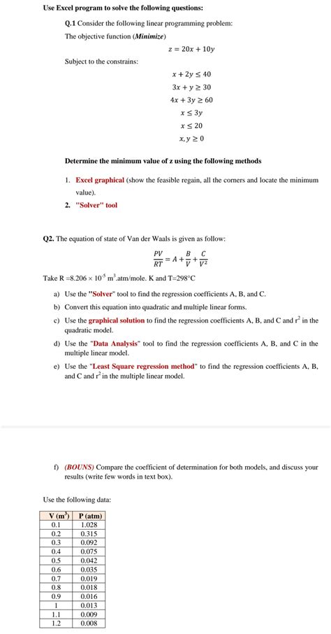 solved use excel program to solve the following questions