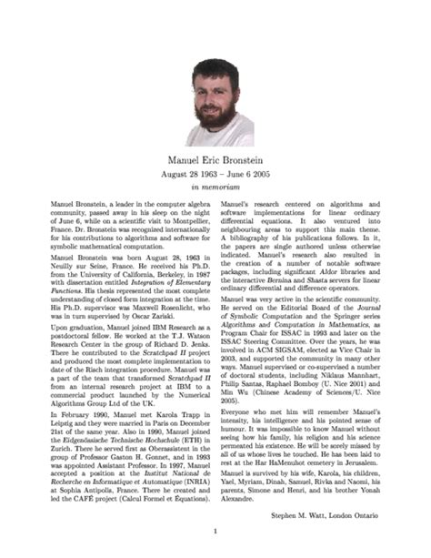 Pdf Manuel Eric Bronstein In Memoriam