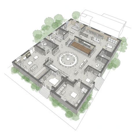 Isometric Architectural Layout Features A Single Story Building With