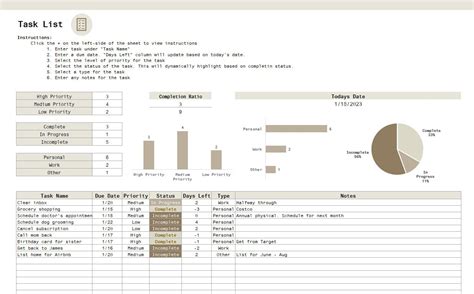 Task List Excel Spreadsheet Template Etsy