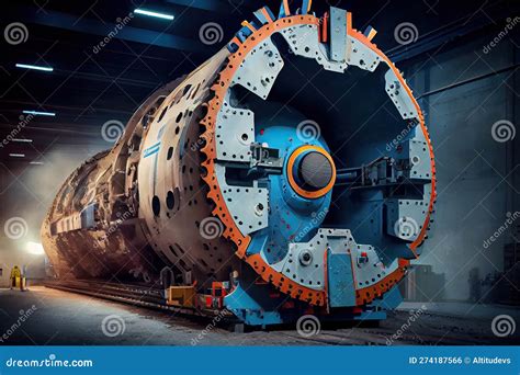 Tunnel Boring Machine With Its Conveyor Belt And Tunneling Equipment