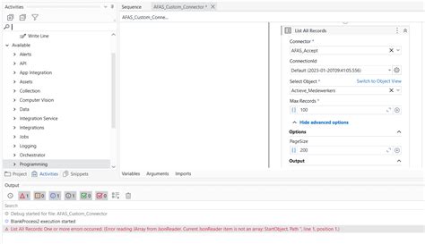 List All Recors Activity Runs In Error When I Try To Get Data Out A