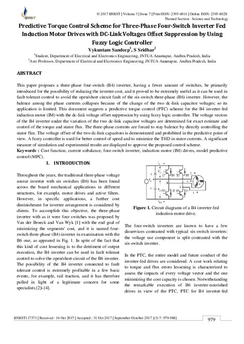 Pdf Predictive Torque Control Scheme For Three Phase Four Switch Inverter Fed Induction Motor