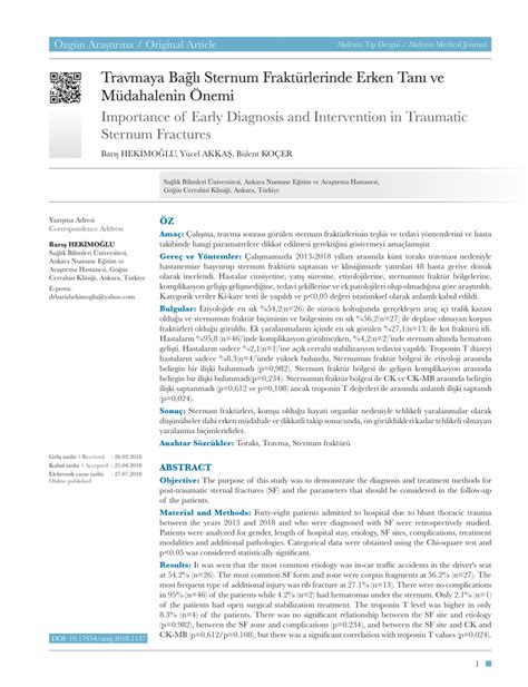Pdf Importance Of Early Diagnosis And Intervention In Traumatic Sternum Fractures
