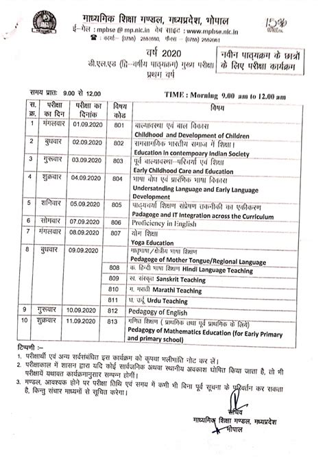Mp Deled Exam Time Table डीएलएड 2020