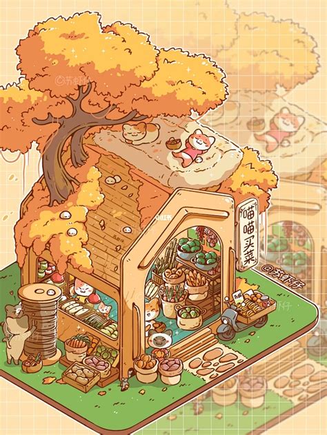 插画 小小铺子喵子们都爱来的喵喵买菜 花瓣网