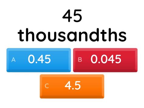 Decimals Renaming Tenths Hundredths And Thousandths Quiz