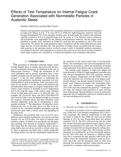Pdf Effects Of Test Temperature On Internal Fatigue Crack Generation Associated With