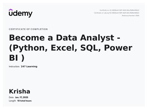 Dataanalytics Python Powerbi Sql Excel Lifelonglearning Udemy Krisha Suresh Kumar